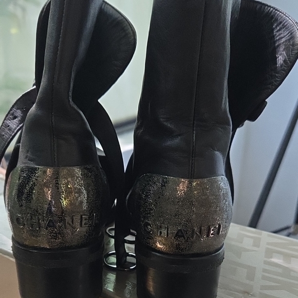 CHANEL | Shoes | Chanel Black Boots With Distressed Silver Heels | Poshmark